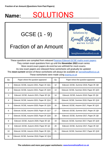Fraction of an Amount. GCSE Maths Past Paper Questions. | Teaching ...
