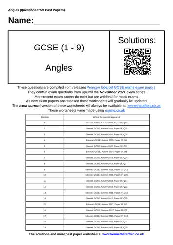 Angles. GCSE Maths Past Paper Questions. | Teaching Resources