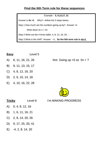 Finding nth term of linear sequences | Teaching Resources