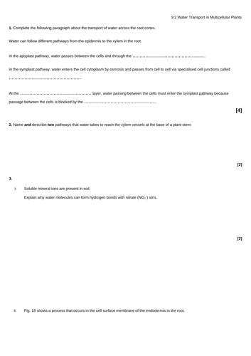 OCR Biology A- 9.2 Water Transport in Multicellular Plants | Teaching ...