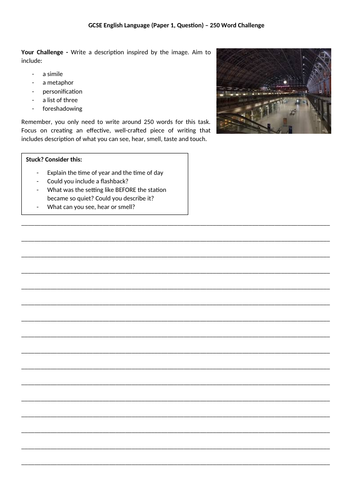 AQA English Language Paper 1 Q5 Cover lesson or Homework | Teaching Resources