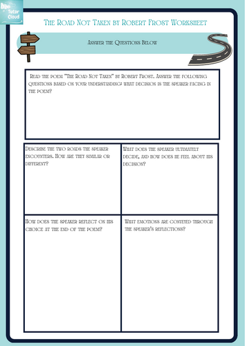The Road Not Taken by Robert Frost Worksheet | Teaching Resources