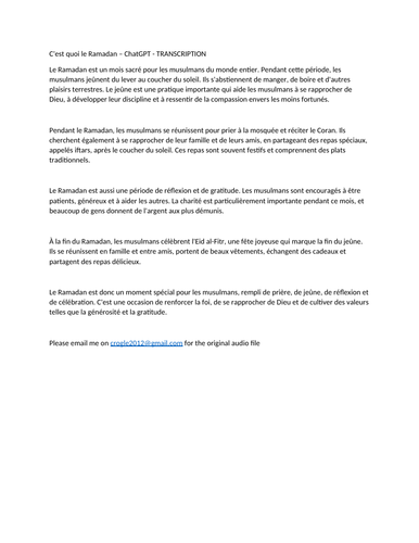 C'est quoi le Ramadan ? Listening comprehension in French | Teaching ...