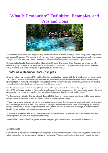 Ecotourism | Teaching Resources