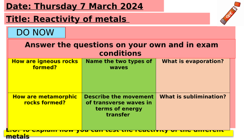 KS3 - Reactivity of Metals | Teaching Resources