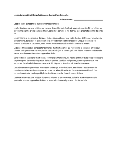Les coutumes et traditions chrétiennes - French listening comprehension ...