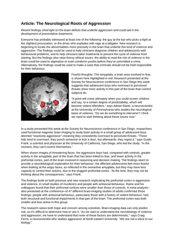 L2: Neural/Hormonal Explanations - Aggression - Paper 3 - AQA ...