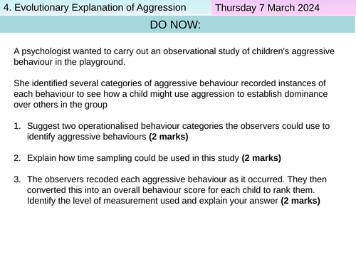 L3: Evolutionary Explanations - Aggression - AQA Psychology - Paper 3 ...