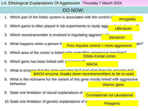 L4: Ethological Explanations Of Aggression - AQA Psychology - Paper 3 ...