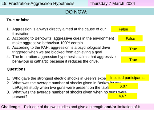 L5: Frustration-Aggression Hypothesis - AQA Psychology | Teaching Resources