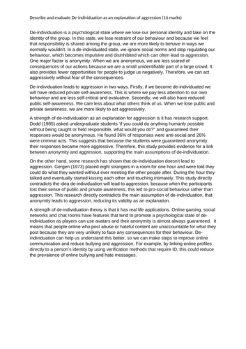 L7: Deindividuation - Aggression - Paper 3 - AQA Psychology | Teaching ...