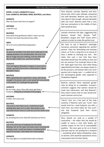 Much Ado About Nothing Act 2 Scene 1 Fully Annotated | Teaching Resources
