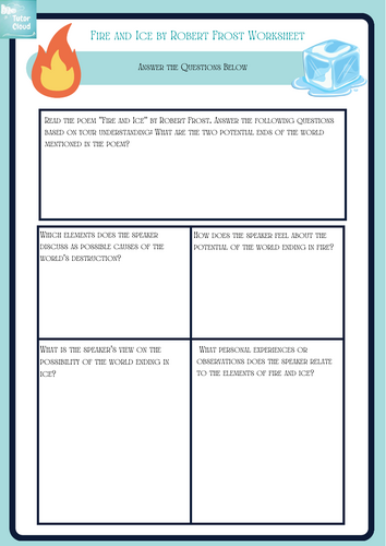 Fire and Ice by Robert Frost Worksheet | Teaching Resources