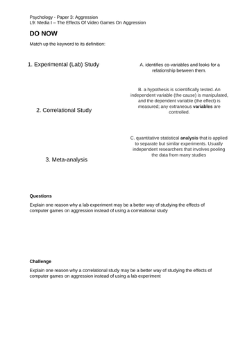 L9/10: Media Aggression - AQA Psychology - Paper 3 | Teaching Resources