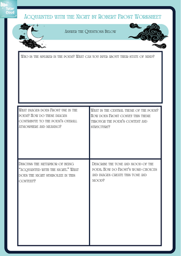 Acquainted with the Night by Robert Frost Worksheet | Teaching Resources
