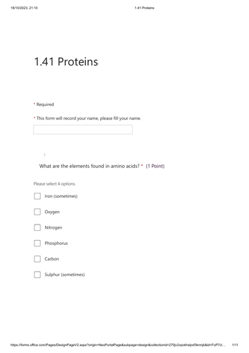 Forms quiz: Proteins | Teaching Resources
