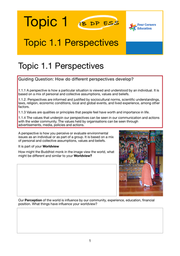 IB ESS 2026. Topic 1 - 1.1 Perspectives Worksheet | Teaching Resources