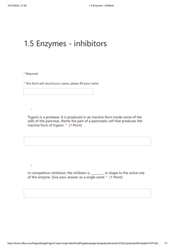 Forms quiz: Enzyme inhibitors | Teaching Resources