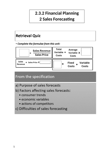 Edexcel A Level Business Theme 2 Unit 2 - 30 Sales Forecasting ...
