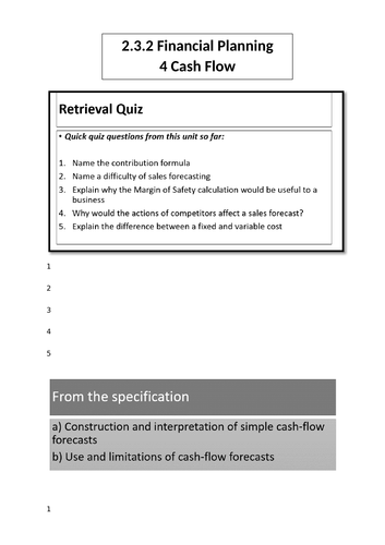 Edexcel A Level Business Theme 2 Unit 2 - 32 Cash Flow | Teaching Resources