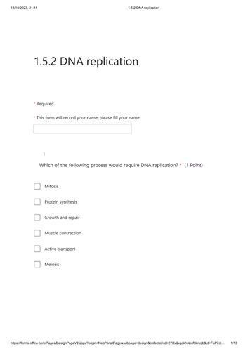 Forms quiz: DNA replication | Teaching Resources