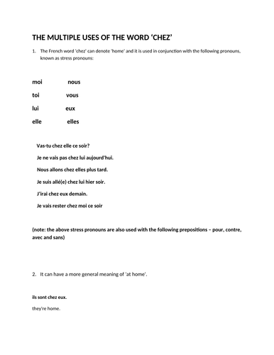 French A Level revision : the multiple uses of the word "chez ...
