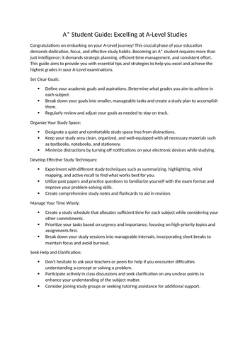 A* A-Level Student guide | Teaching Resources