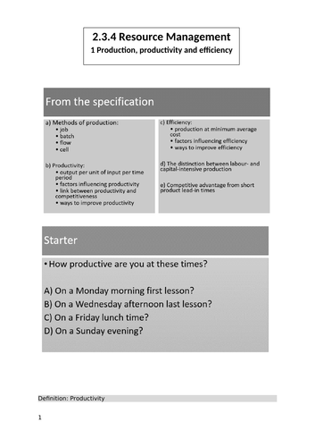 Edexcel A Level Business Theme 2- Unit 4 -37 Production, Productivity ...