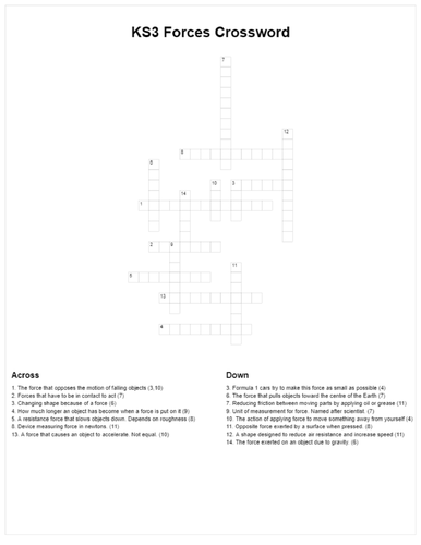 KS3 Forces Crossword ( Activate 1) | Teaching Resources