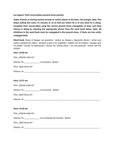 Los lugares: Mini conversations present tense practice | Teaching Resources