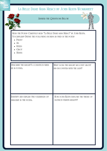 La Belle Dame Sans Merci by John Keats Worksheet | Teaching Resources