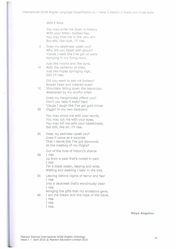 Editable Still I Rise IGCSE Poetry Unit | Teaching Resources