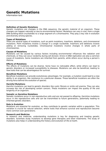Genetic Mutations | Teaching Resources