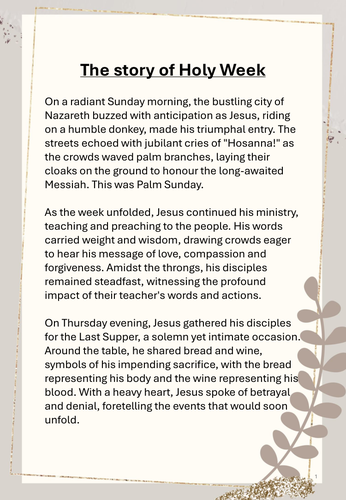 Holy week story - PowerPoint + Pictures + comprehension + vocabulary ...