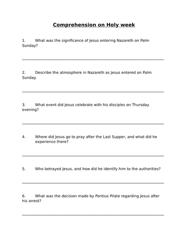 Holy week story - PowerPoint + Pictures + comprehension + vocabulary ...
