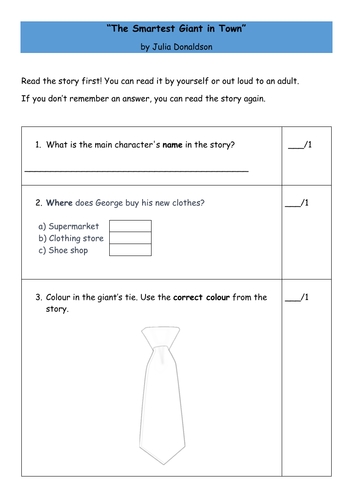 Reading Comprehension Worksheet - "The Smartest Giant in Town ...