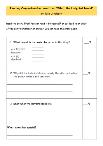 Reading Comprehension - What the Ladybird heard | Teaching Resources
