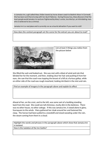 GCSE Language Paper Jamaica Inn Gothic extract AQA / Edexcel with ...