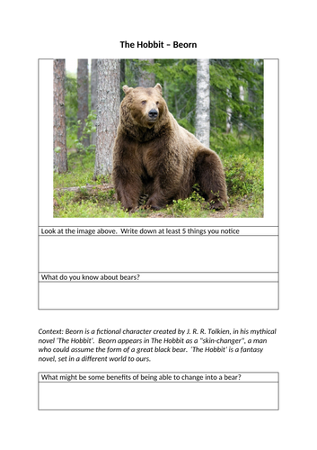 English KS3 SATS 11+ The Hobbit Beorn Chapter 7 Extract Comprehension ...