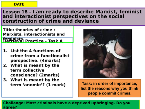 GCSE Sociology AQA Crime and Deviance | Teaching Resources