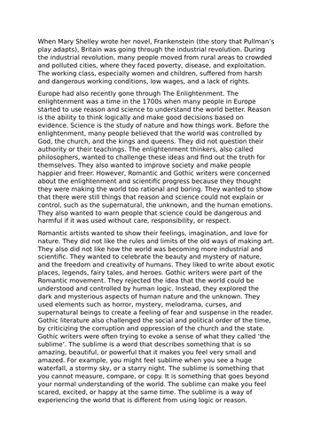 L1 Gothic Context Frankenstein the Play | Teaching Resources