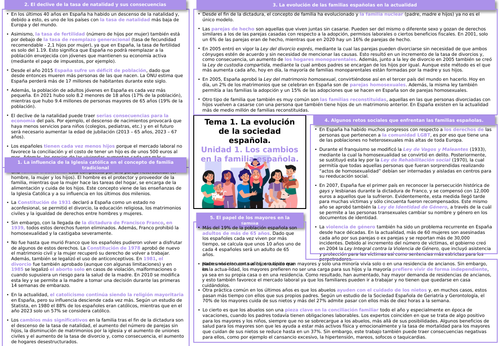A Level Spanish - Los cambios en la familia - Knowledge organiser ...