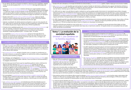 A Level Spanish - Los cambios en la familia - Knowledge organiser ...