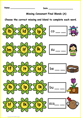 Final Consonant Blends Clusters Phonics Worksheets Gap Filling ...