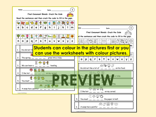 Final Consonant Blends Clusters Phonics Worksheets Gap Filling ...