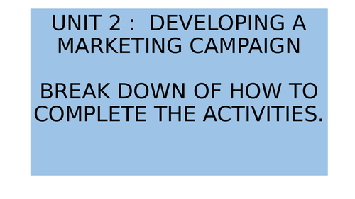 UNIT 2 DEVELOPING A MARKETING CAMPAIGN | Teaching Resources