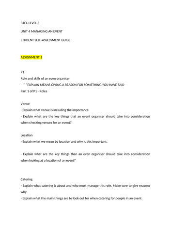 BTEC Level 3 Unit 4 Managing an Event | Teaching Resources