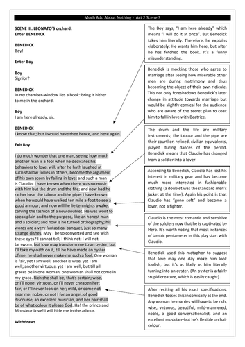 Much Ado About Nothing Act 2 Scene 3 Fully Annotated | Teaching Resources
