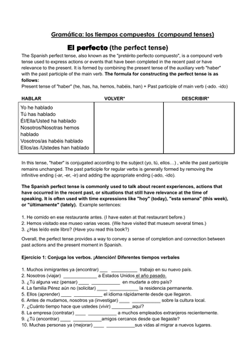 Spanish Compound Tenses Alevel Grammar: perfect, pluperfect, perfect ...