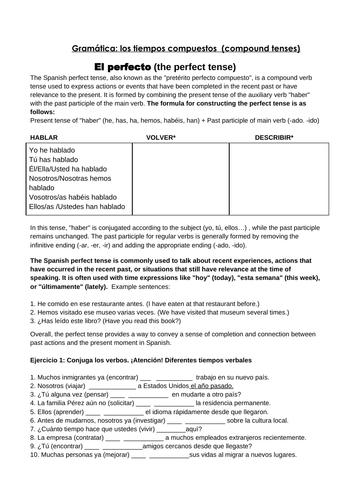 Spanish Compound Tenses Alevel Grammar: perfect, pluperfect, perfect ...